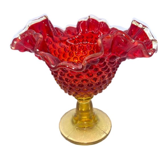 Fenton | Accents | Vintage Fenton Amberina Red Gold Yellow Hobnail ...